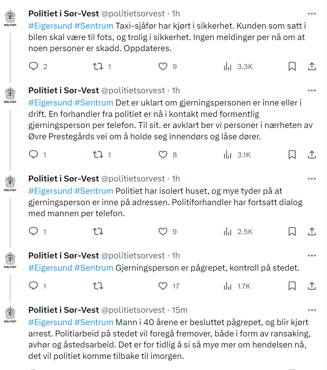 Gjerningsmann pågrepet etter skyting mot taxi i Egersund