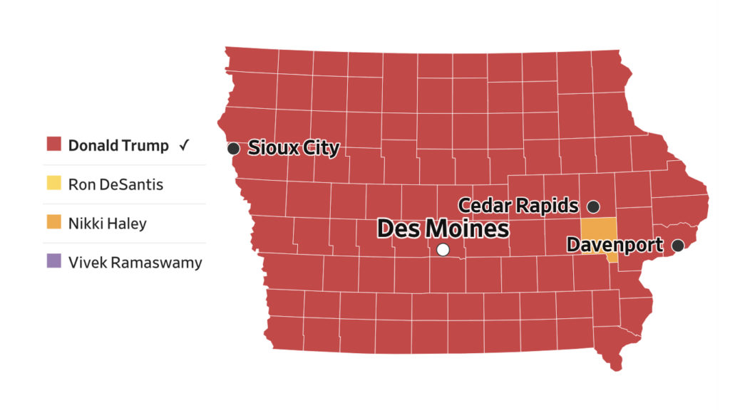 Trump vant 98 av 99 fylker i Iowa
