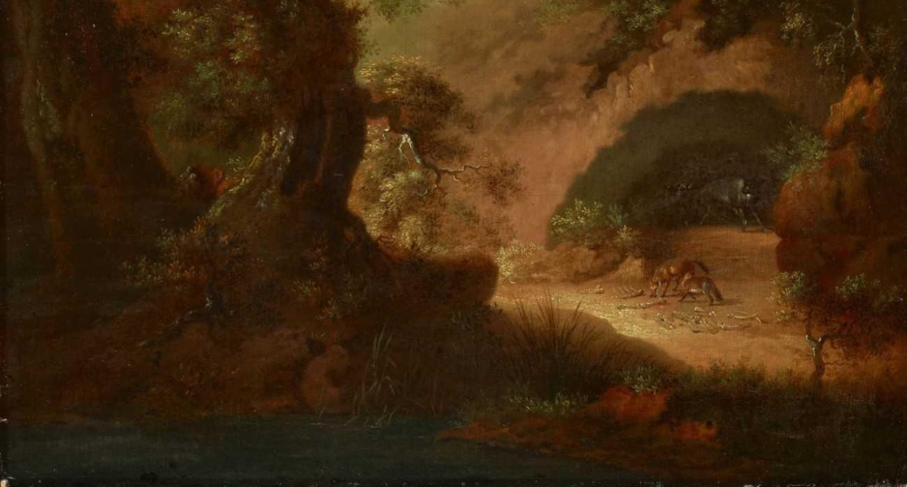 Ulver foran en hule i skogen (1798-99).