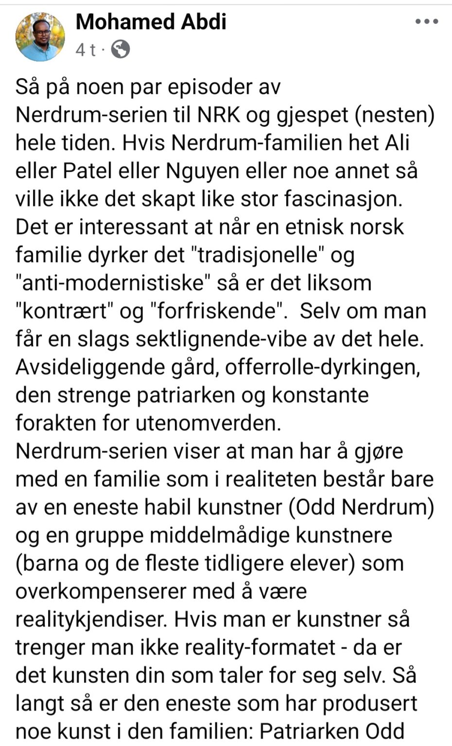 Familien Nerdrum sett av over 900.000; Abdi mener det er urettferdig ...