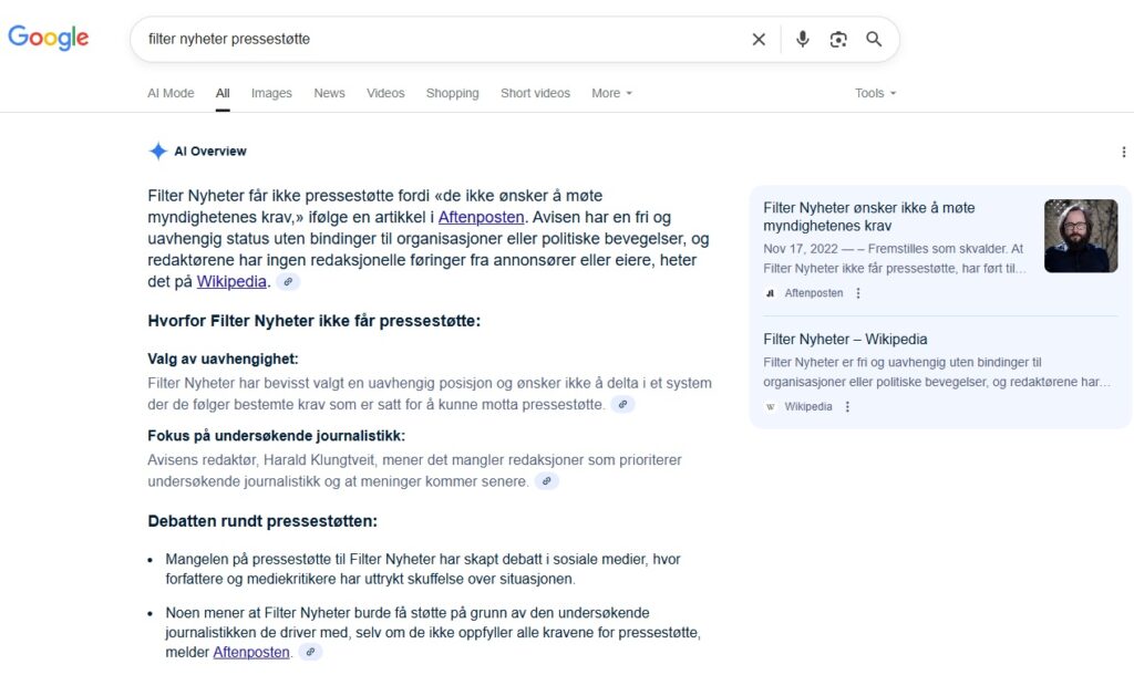 Filter Nyheter forteller leserne sine at de ikke mottar pressestøtte på ...