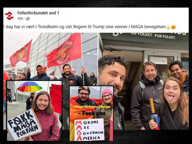 LO-demonstrasjon i Trondheim mot amerikanske turister: MAGA go home